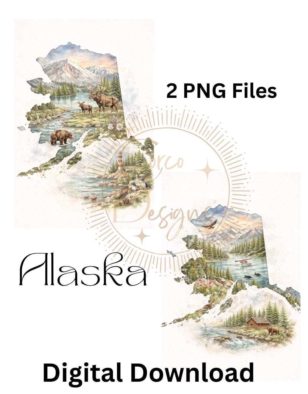 Alaska State, PNG Digital Download, Water Color, Float Plane, Alaska ...