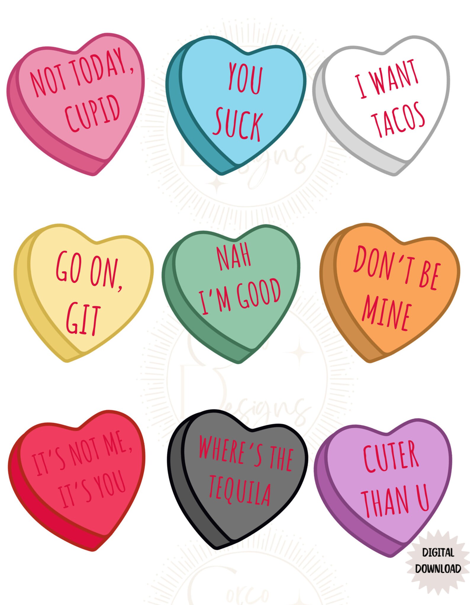 Valentines Candy Hearts Png, Candy Hearts Design, Funny Valentines Png ...