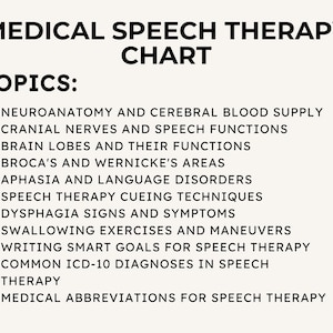 Medical Speech Therapy Reference Chart: SLP Cheat Sheet (PDF) - Etsy