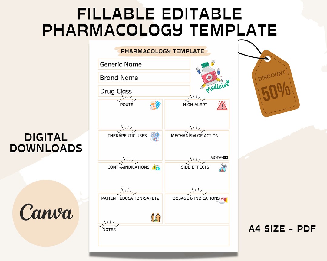 Editable Pharmacology Template Note Taking Template Med Surg Template ...