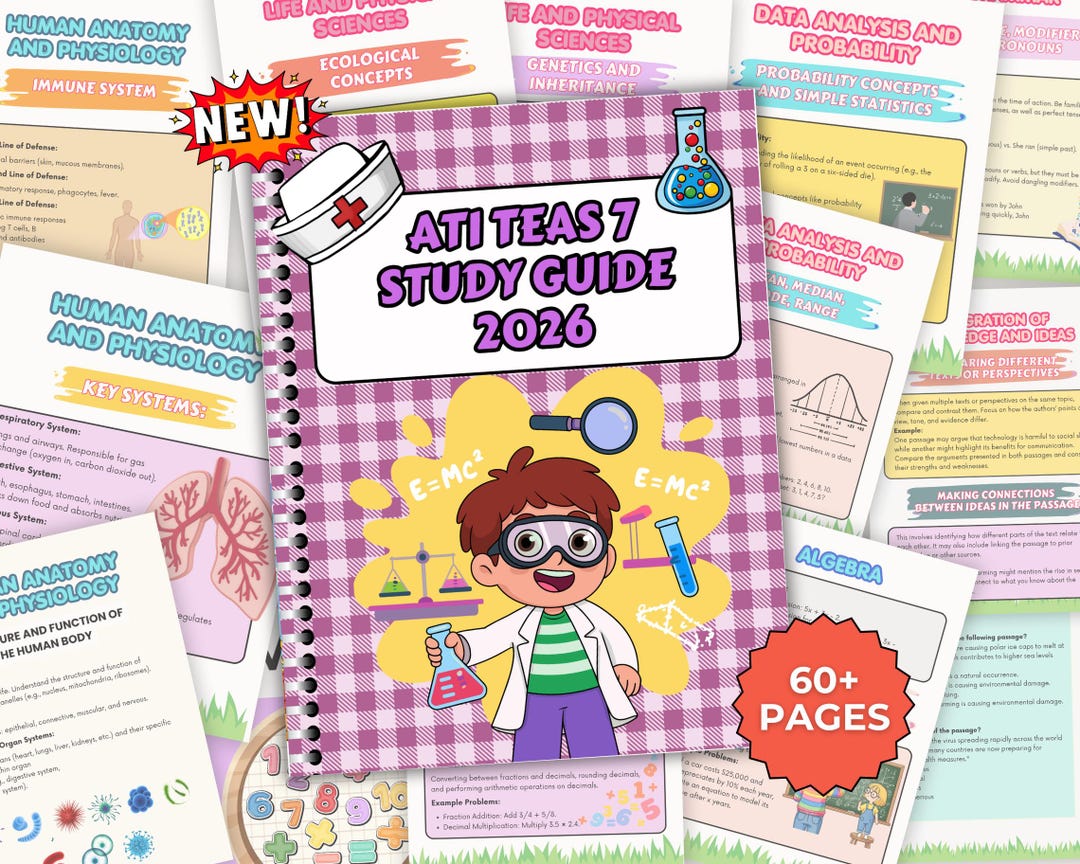 ATI TEAS 7 Study Guide 2026, Science, English, Math & Reading (digital ...