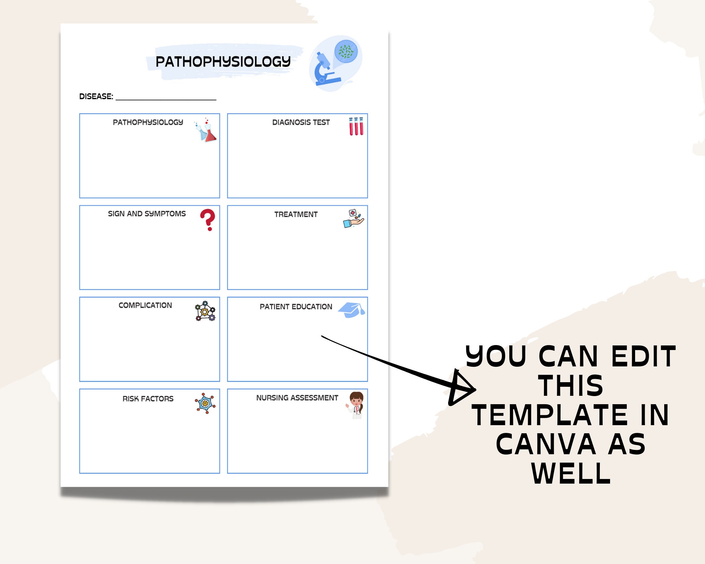 Editable Pathophysiology Template | Med Surg Study Template | Disease ...