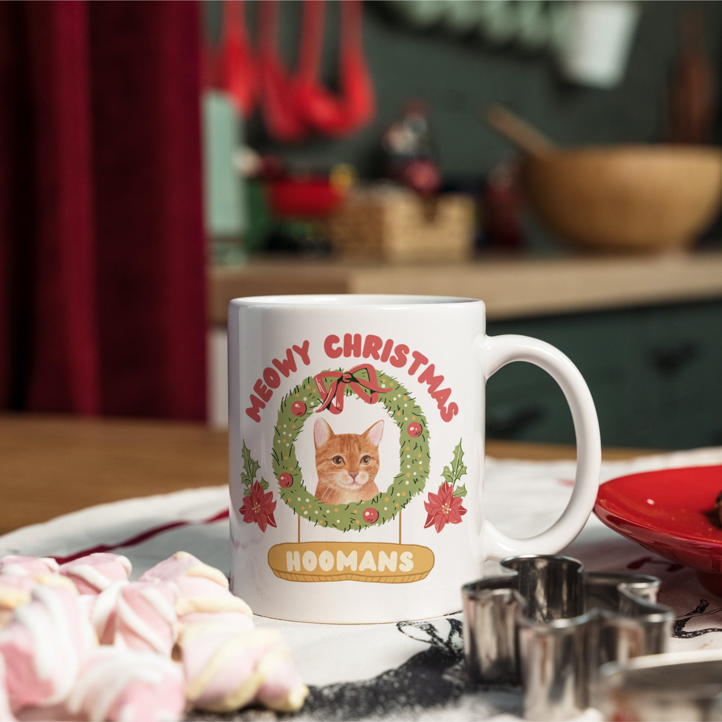 Christmas Mug, Meowy Christmas Mug, Cat Mom Mug,gift for Cat Lover ...