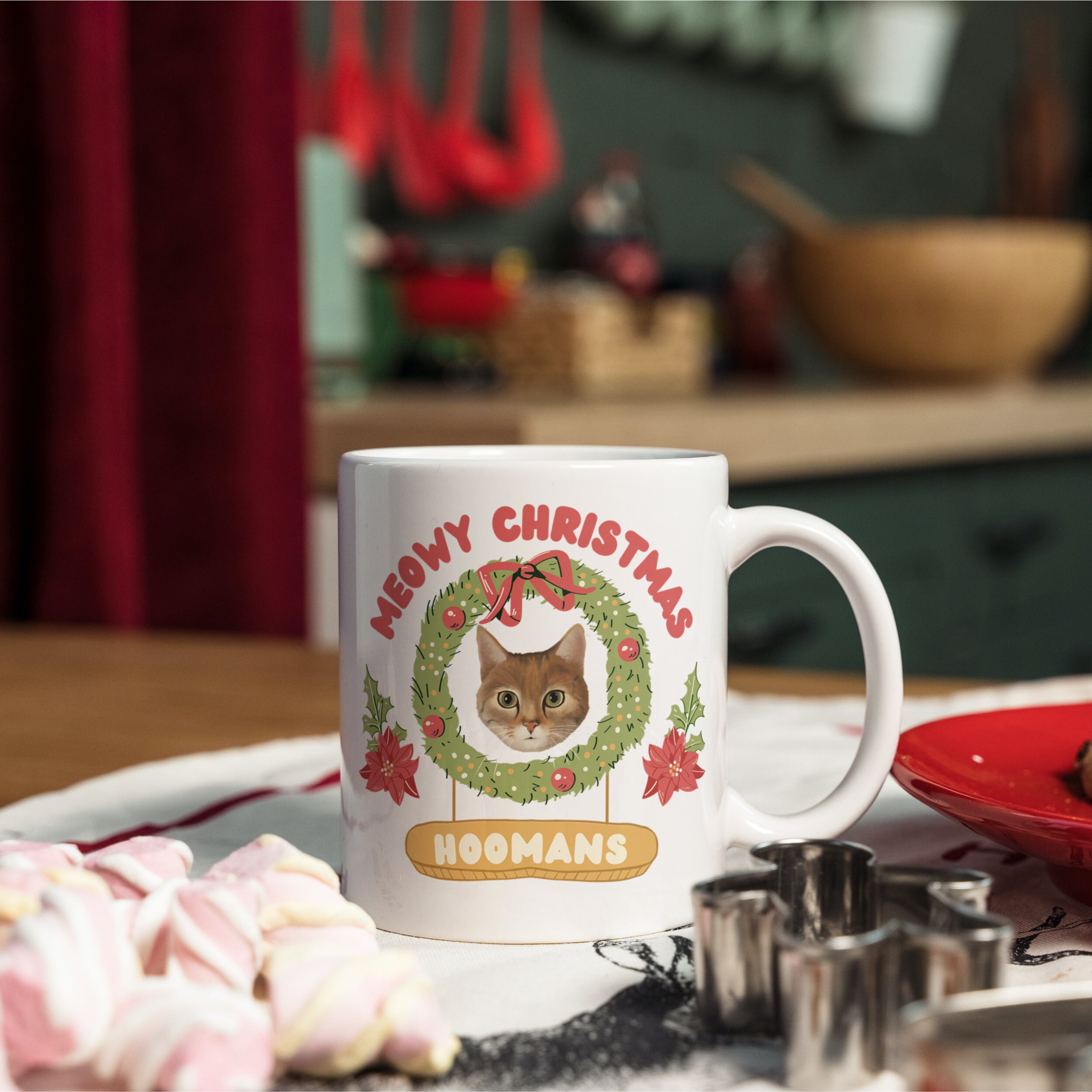 Christmas Mug, Meowy Christmas Mug, Cat Mom Mug,gift for Cat Lover ...