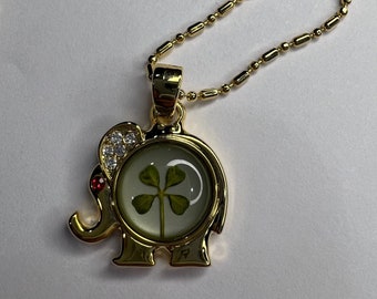 Real 4 Four Leaf Clover Gold Plated Jewel Heart Charm Necklace Jewelry ...