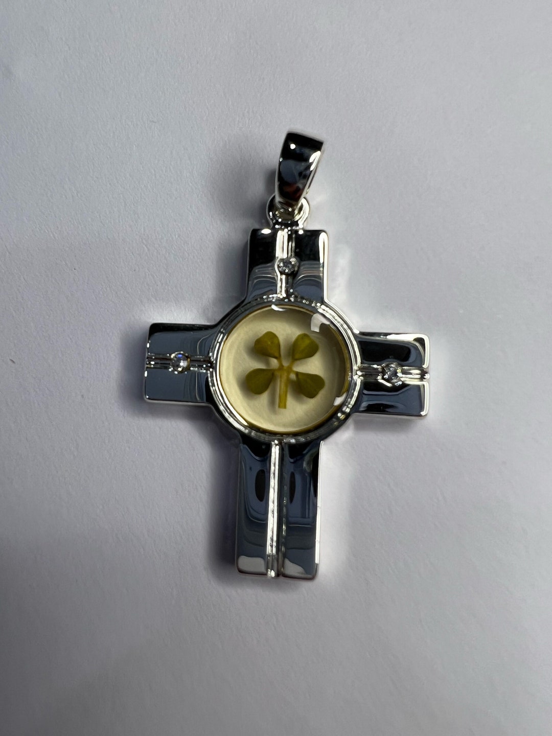 Real 4 Four Leaf Clover Sterling Silver Cross Charm Necklace Jewelry - Etsy
