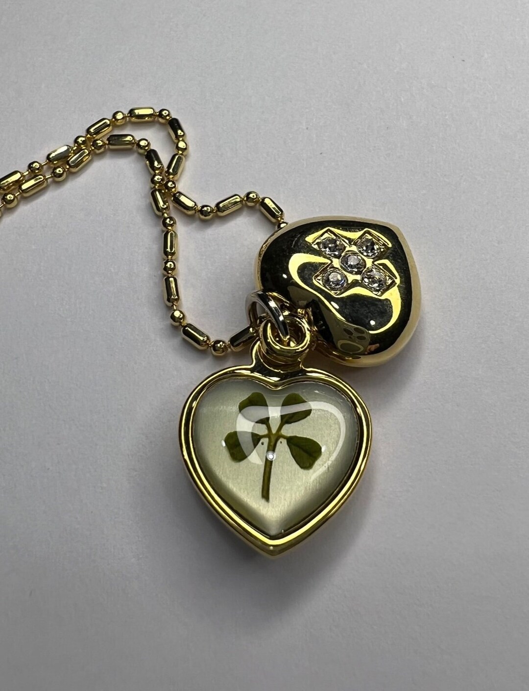 Real 4 Four Leaf Clover Gold Plated Locket Heart Charm Necklace Jewelry ...