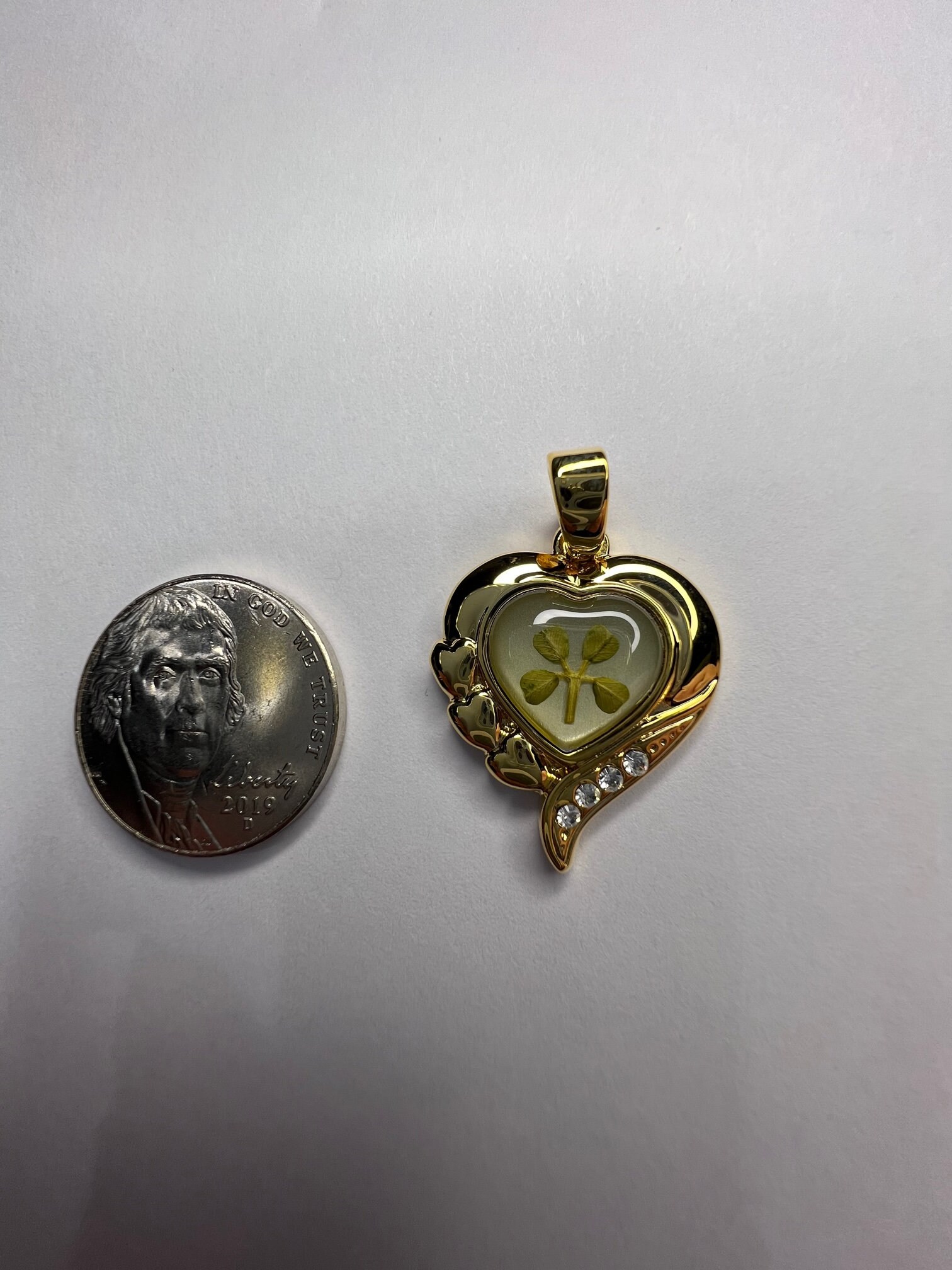 Real 4 Four Leaf Clover Gold Plated Jewel Heart Charm Necklace Jewelry ...