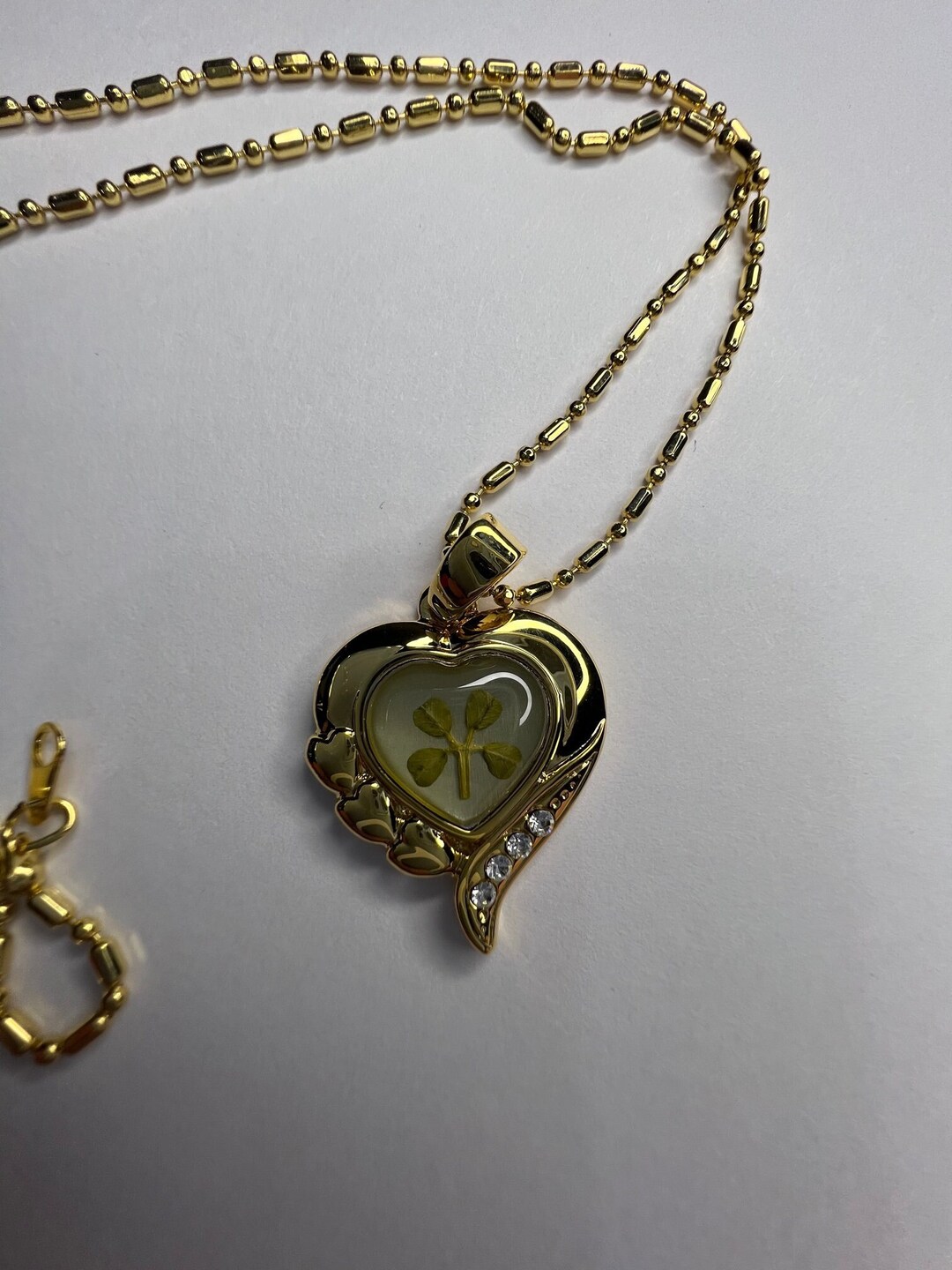 Real 4 Four Leaf Clover Gold Plated Jewel Heart Charm Necklace Jewelry ...