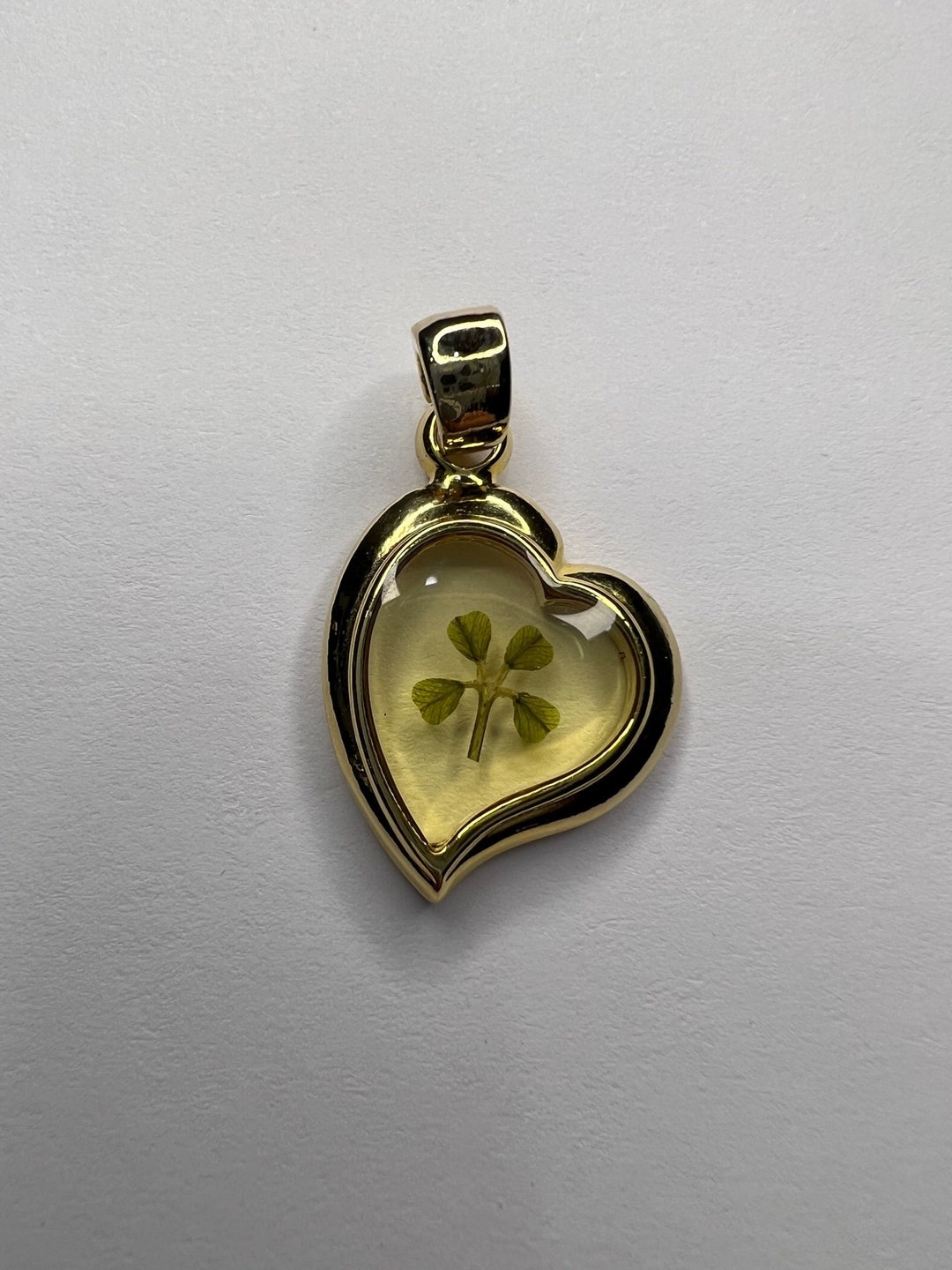 Real 4 Four Leaf Clover Gold Plated Heart Charm Necklace Jewelry - Etsy