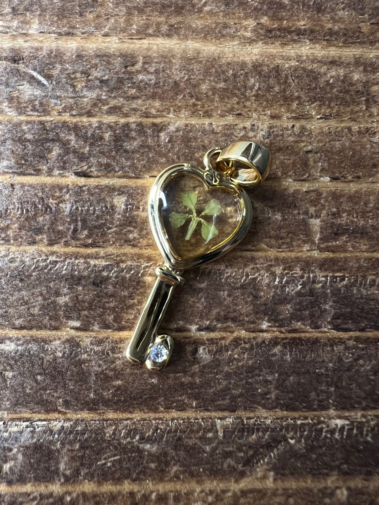Real 4 Four Leaf Clover Gold Plated Key Heart Charm Necklace Jewelry - Etsy