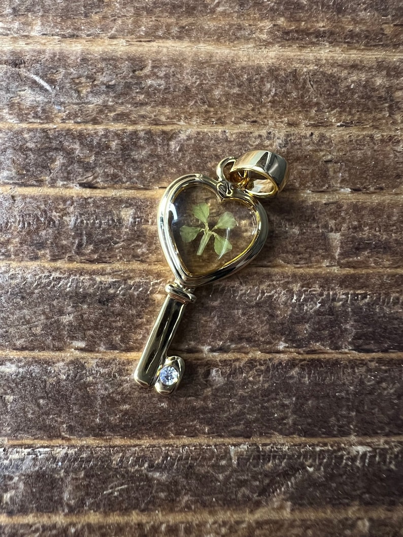 Real 4 Four Leaf Clover Gold Plated Key Heart Charm Necklace Jewelry - Etsy