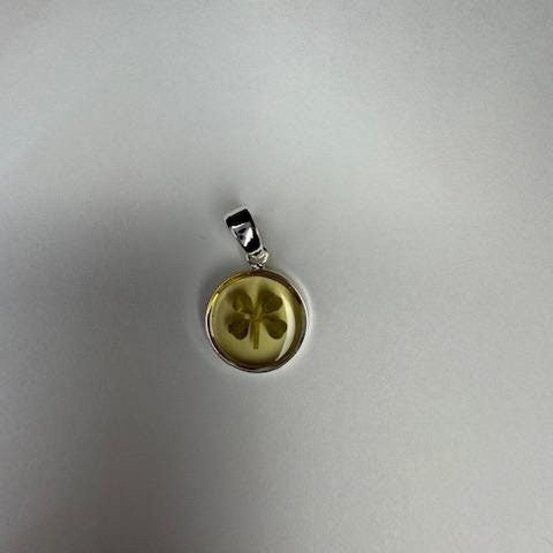 Real 4 Four Leaf Clover Sterling Silver Round Circle Charm Necklace ...