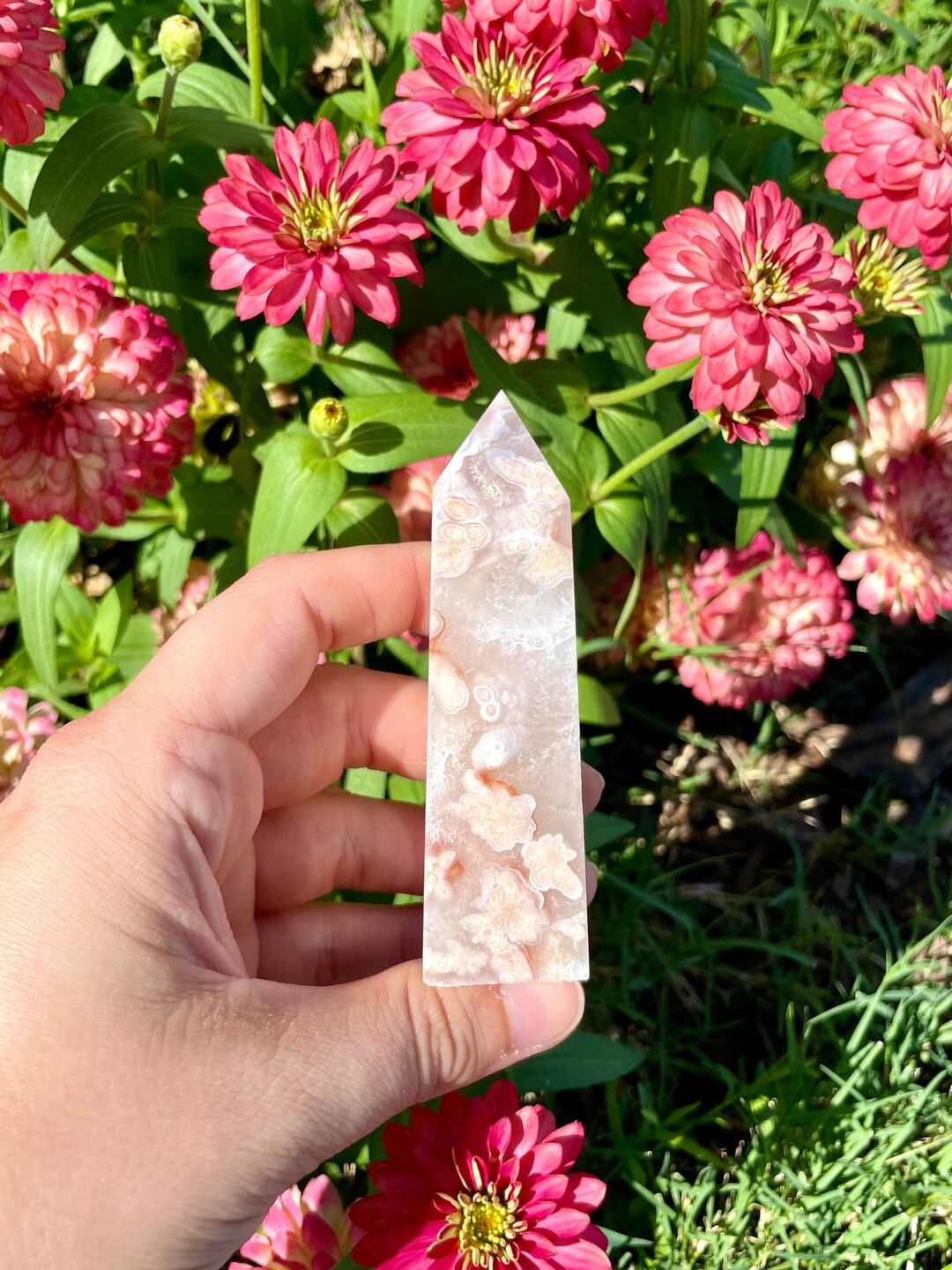 Pink Flower Agate Point Tower - Etsy