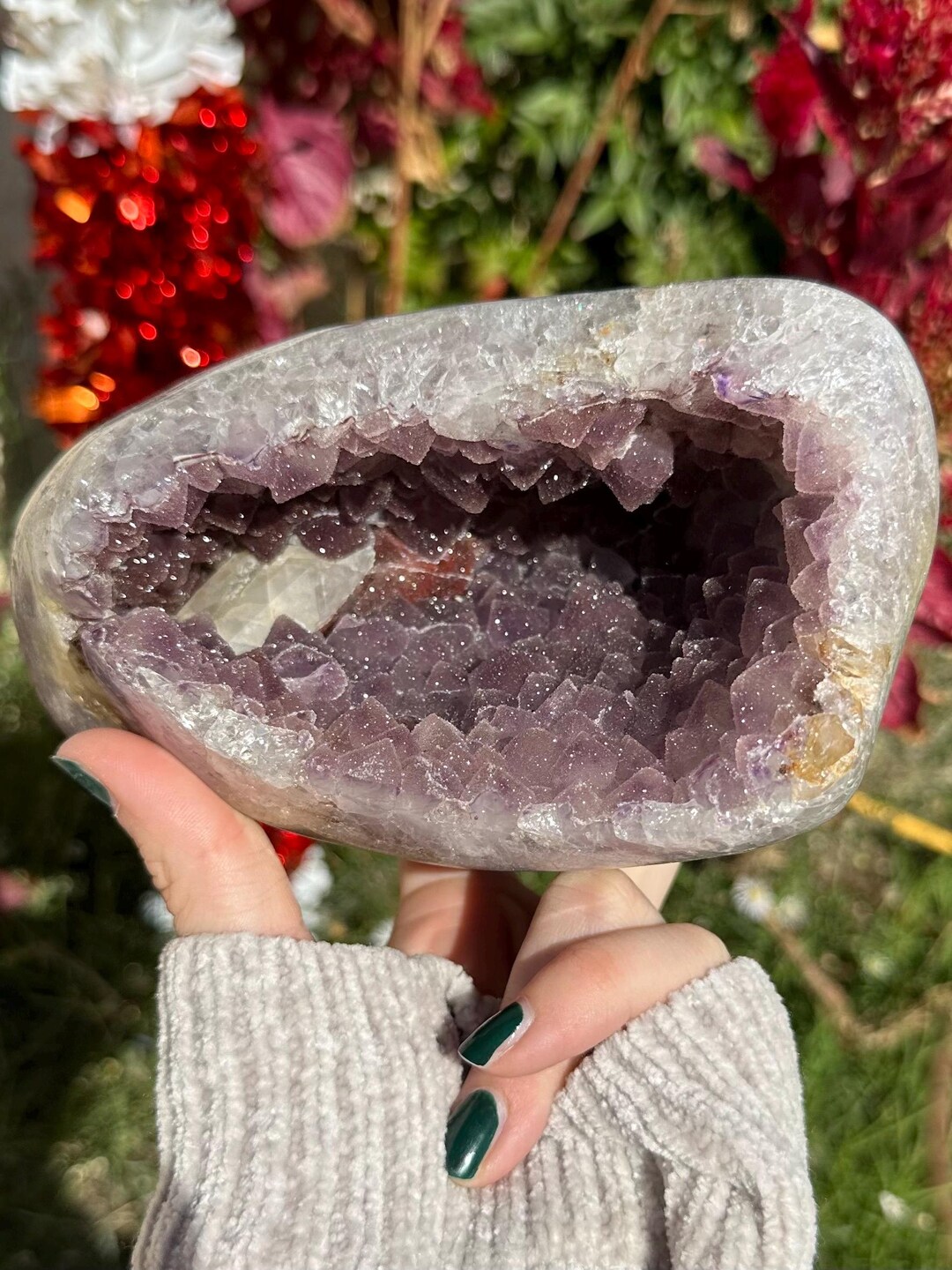 Incredible Purple Sugar Rainbow Amethyst With Gorgeous Calcite ...