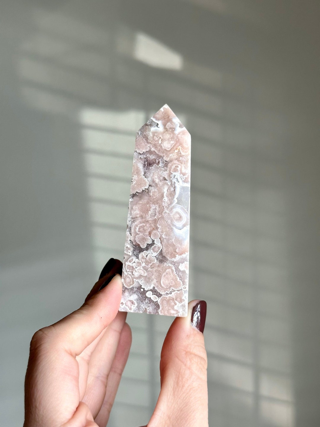 Stunning Pink Amethyst and Flower Agate Tower With Druzy - Etsy