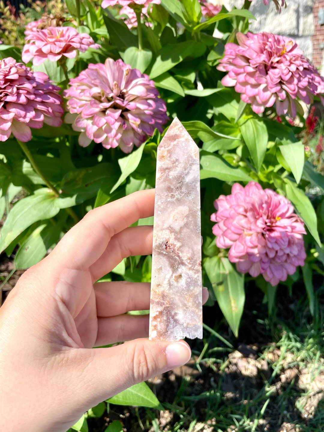Pink Flower Agate Point Tower - Etsy