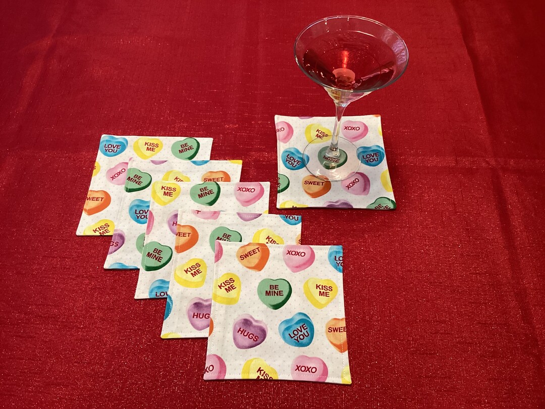 Colorful Conversation Hearts Valentine Day Cloth Cocktail Napkins, Set ...