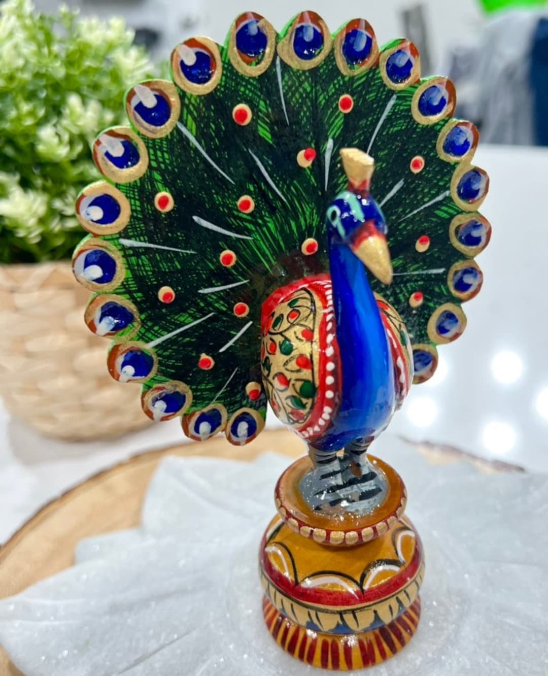 Wooden Peacock Figurine, Hand Carved Peacock Sculpture, Prosperity ...