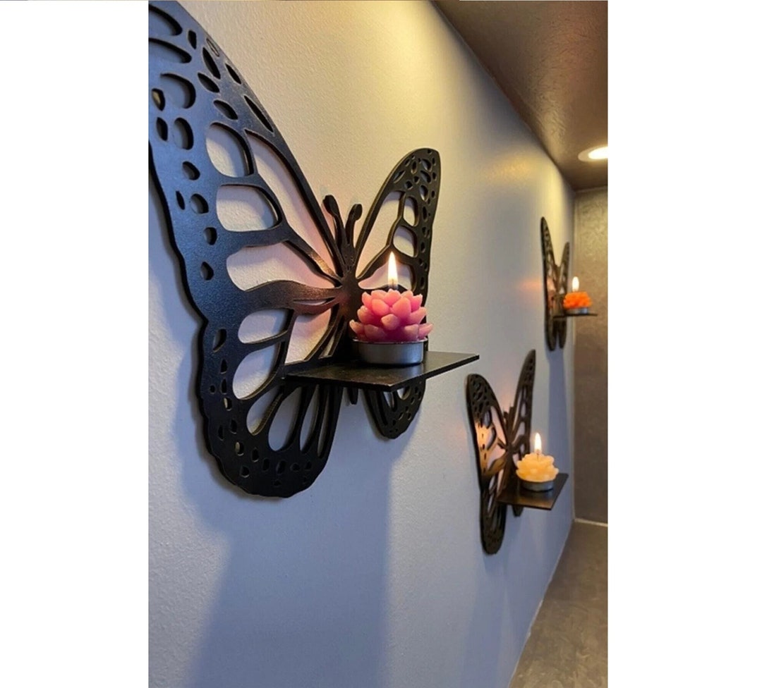 Decorative Butterfly Wall Shelf Set of 3 Black/brown/white - Etsy