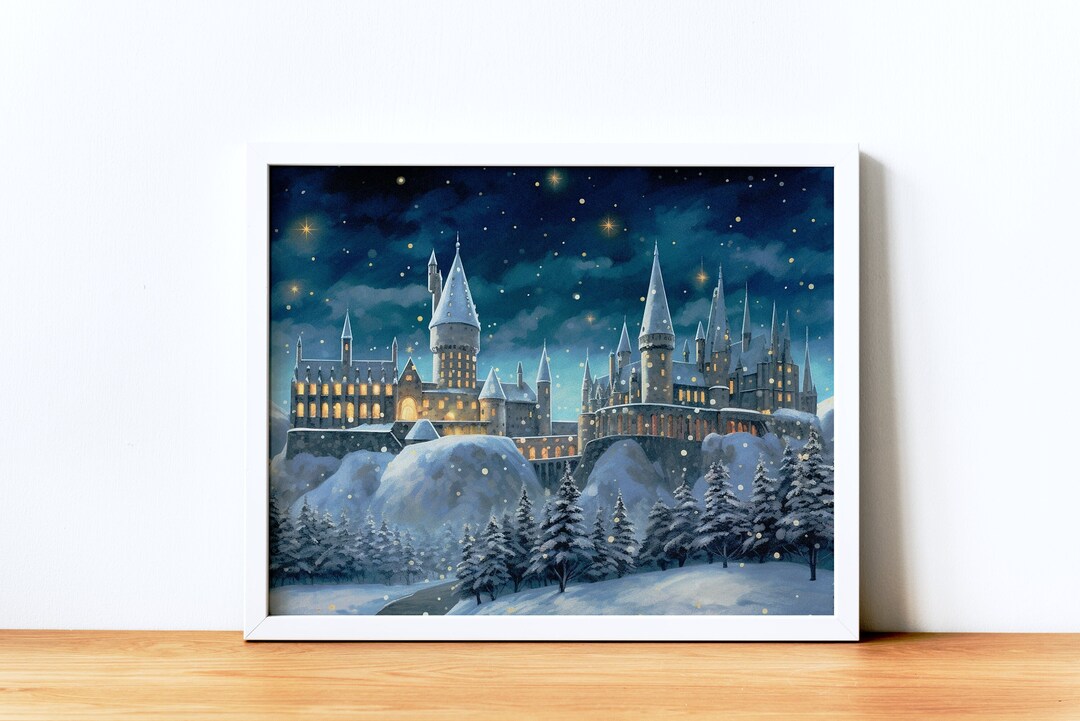 Wizard School Castle Winter Painting, Wizarding School Wall Art ...