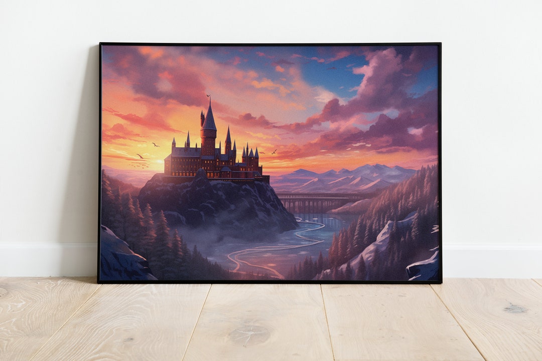 Wizard School Castle Purple Sunset Painting, Wall Art, Printable ...