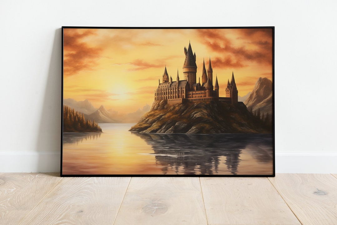 Wizard School Castle Sunset Watercolor Painting, Wall Art, Printable ...