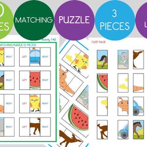 Matching Puzzle Printable,30 Pages,3 Pieces, Activity, Worksheet ...