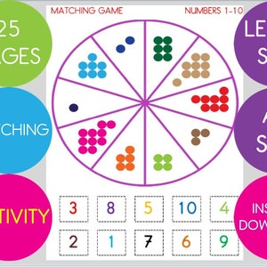Matching Game, Number 1-10, Preschool, Kindergarten, Homeschool ...