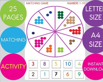 Numbers 1-10 Matching Game Instant Access Educational Printable Math ...