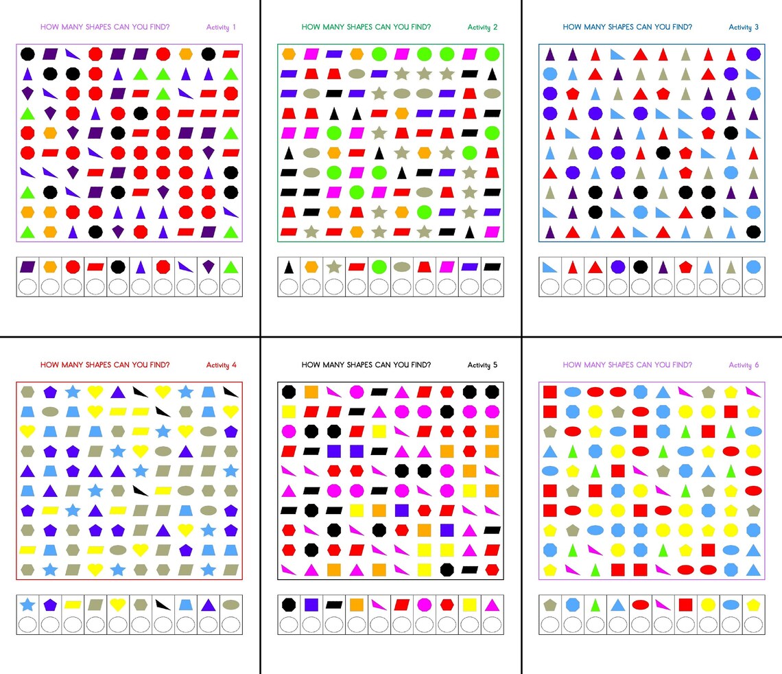 Printable Shapes Search and Count, Counting, Coloring, Homeschool, Kids ...