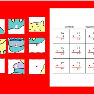 15 Puzzle for 2 and 1 Digit Addition. Addition (adding) Animal Puzzles ...