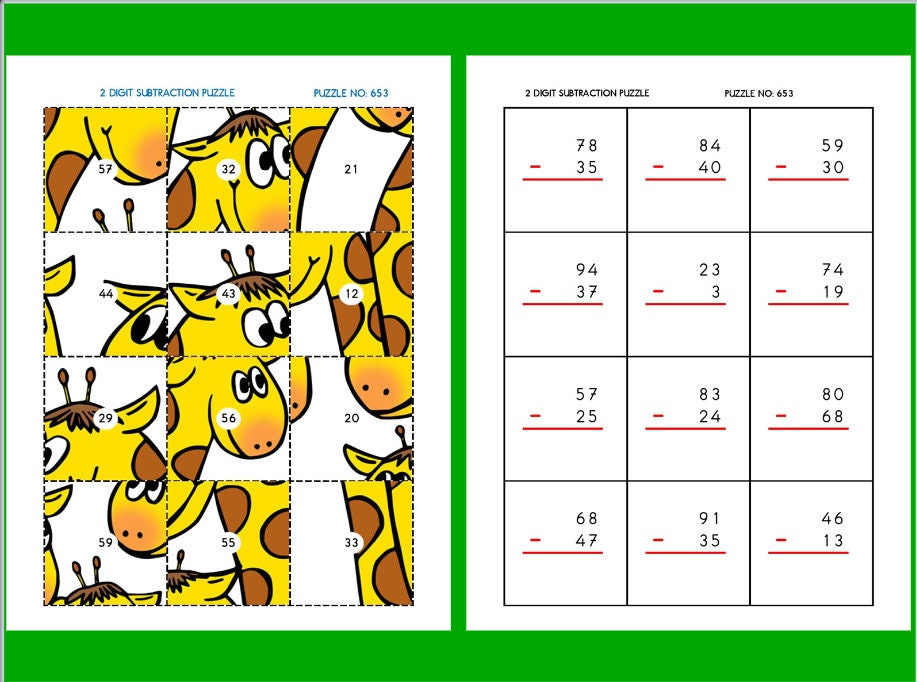 20 Puzzle for 2 Digit Subtraction. Subtraction Worksheets. Subtracting ...