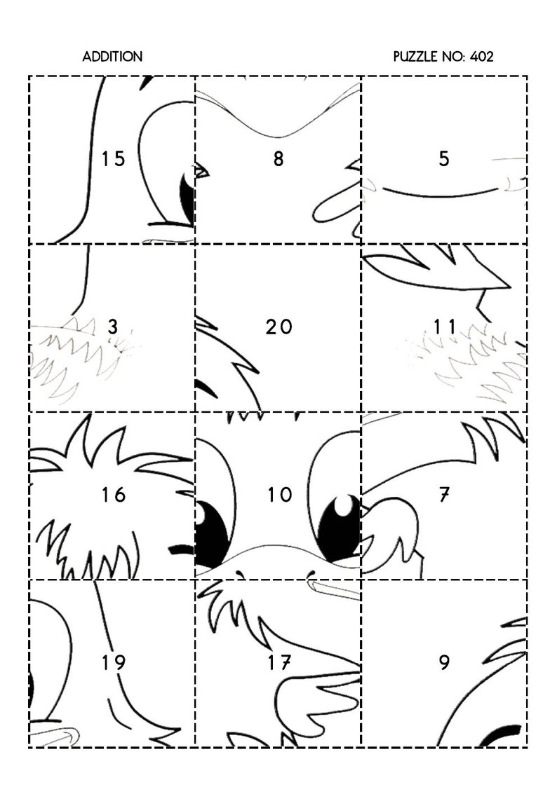 2O Addition Puzzle (black & White) Sum up to 20. Addition (adding ...