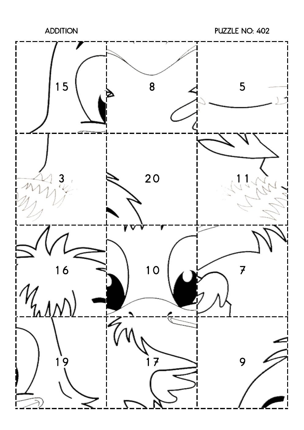 2O Addition Puzzle (black & White) Sum up to 20. Addition (adding ...