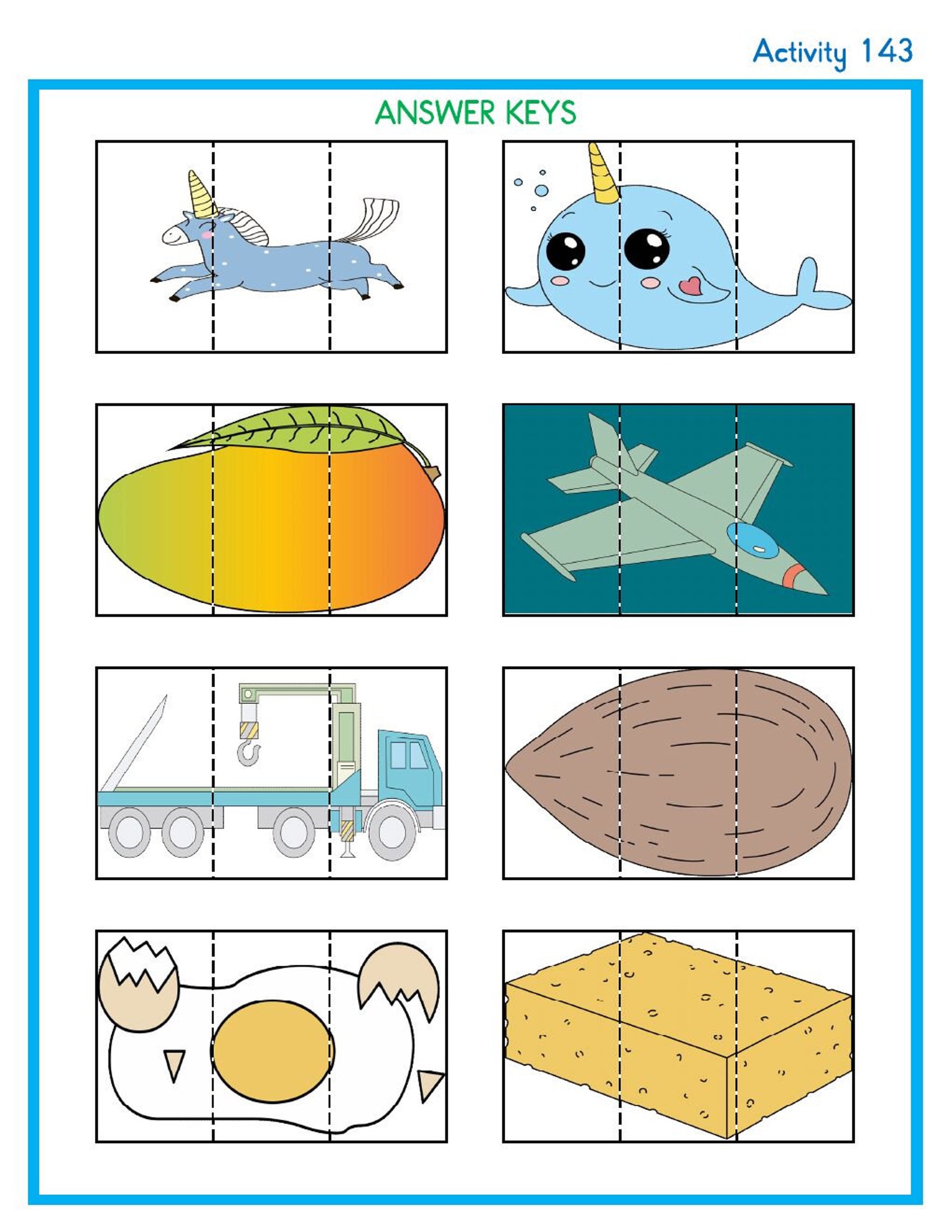 Matching Puzzle Printable,30 Pages,3 Pieces, Activity, Worksheet ...