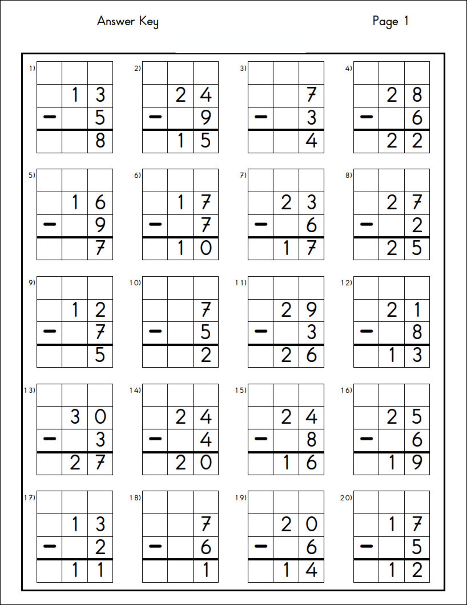 Subtraction Worksheets. 40 Printable Worksheets. Numbers 1-20 & Numbers ...