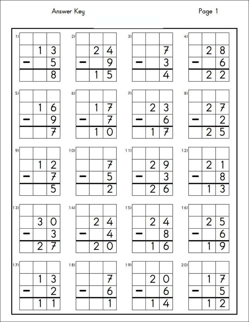 Subtraction Worksheets. 40 Printable Worksheets. Numbers 1-20 & Numbers ...