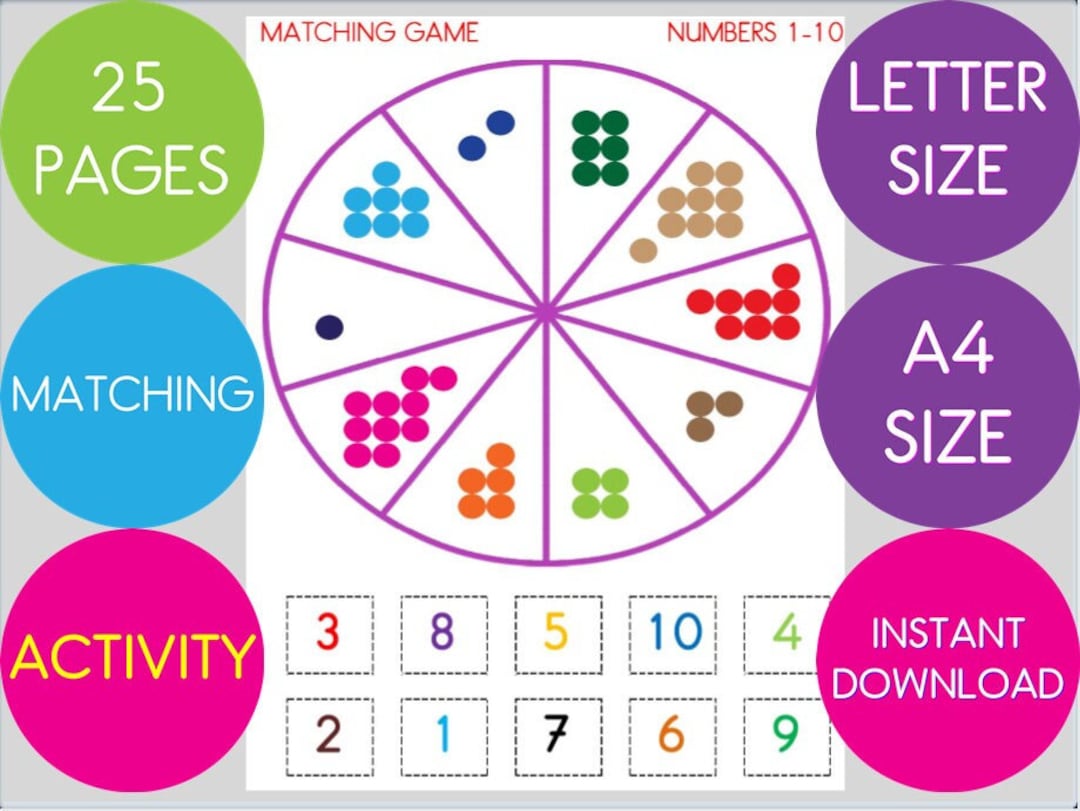 Matching Game, Number 1-10, Preschool, Kindergarten, Homeschool ...