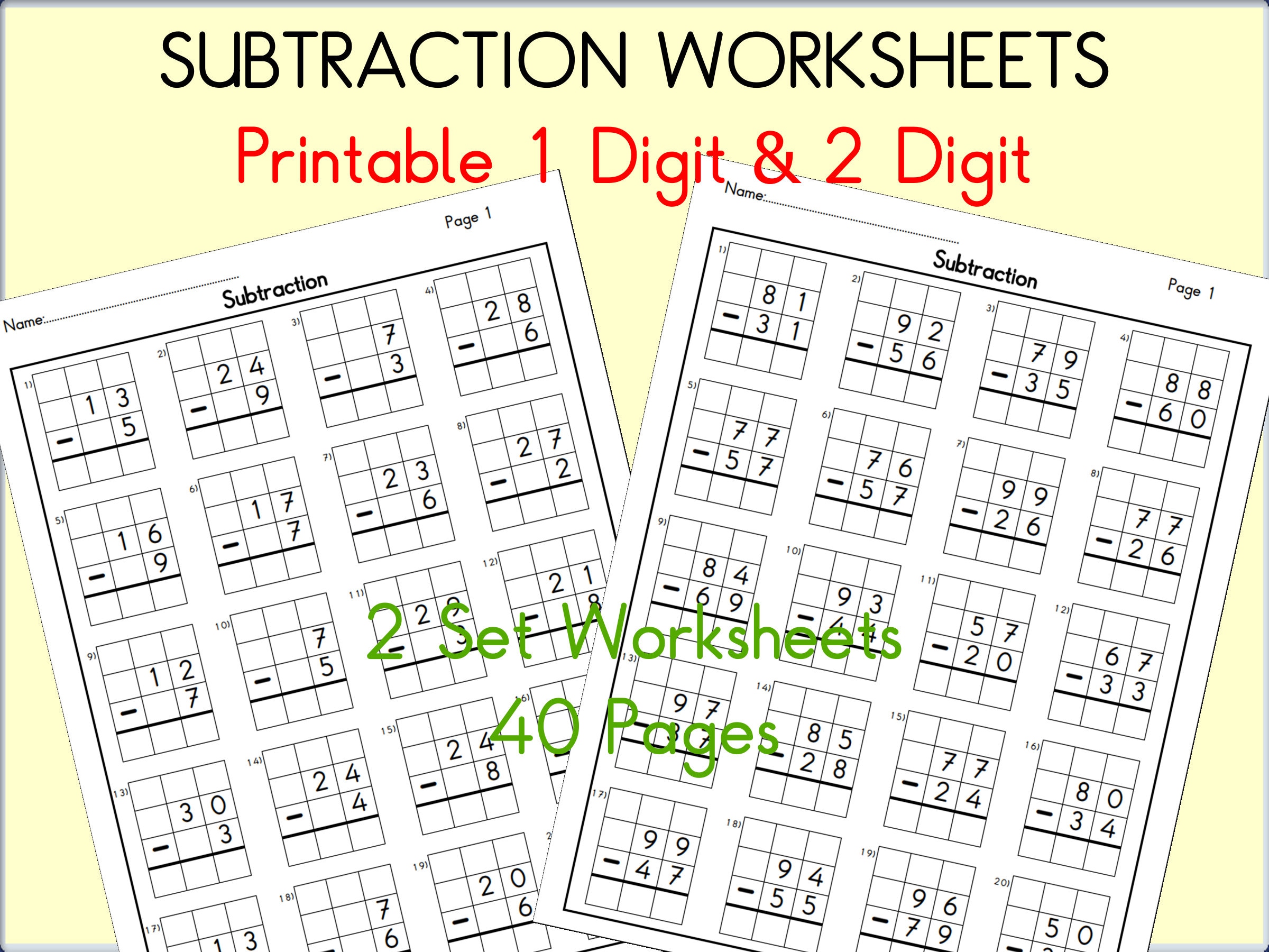 Hojas De Trabajo Para Restar Cero