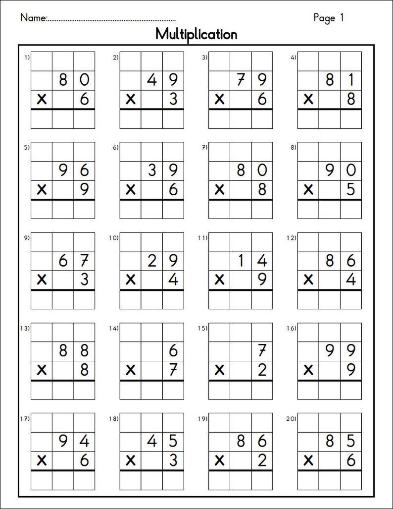40 Pages Printable Single Digit & Double Digit Multiplication Math ...