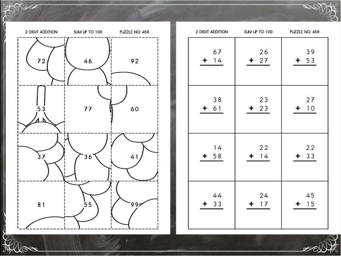 Rompecabezas de suma de 2 dígitos (blanco y negro) Suma hasta 100 ...