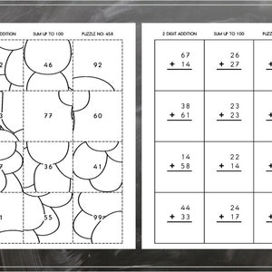 2 Digit Addition Puzzle (black & White) Sum up to 100. Addition (adding ...