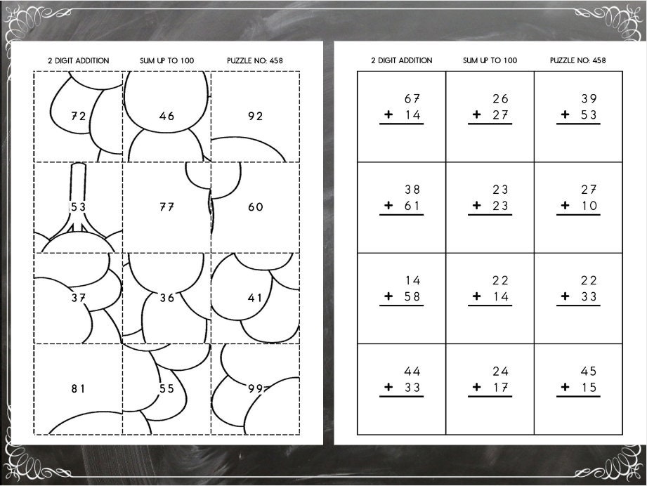 Rompecabezas de suma de 2 dígitos (blanco y negro) Suma hasta 100 ...