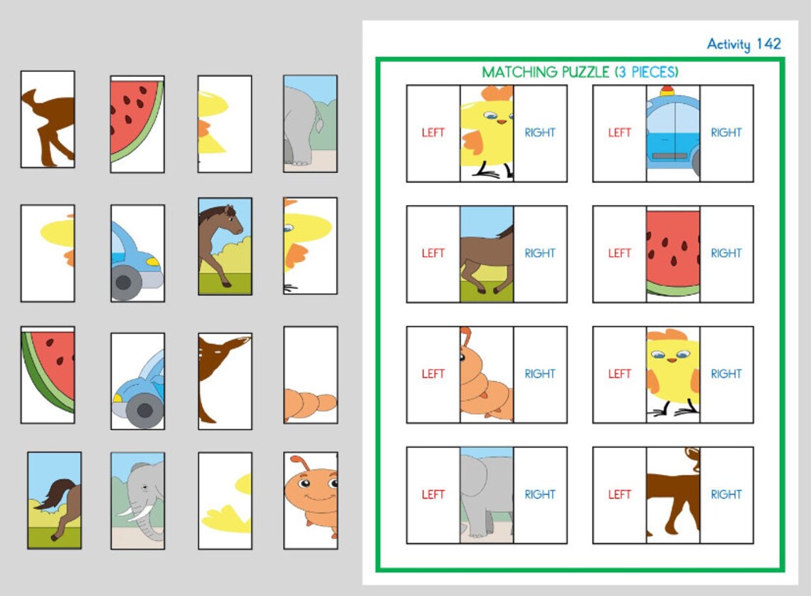 Matching Puzzle Printable,30 Pages,3 Pieces, Activity, Worksheet ...