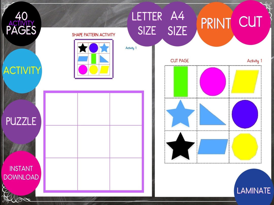 40 Shape Pattern Activity, Shape Matching Worksheet, Puzzle, Home ...