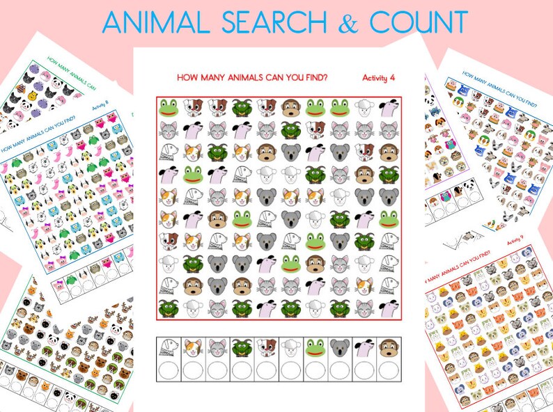 Printable Animals Search and Count, Counting, Coloring, Homeschool ...