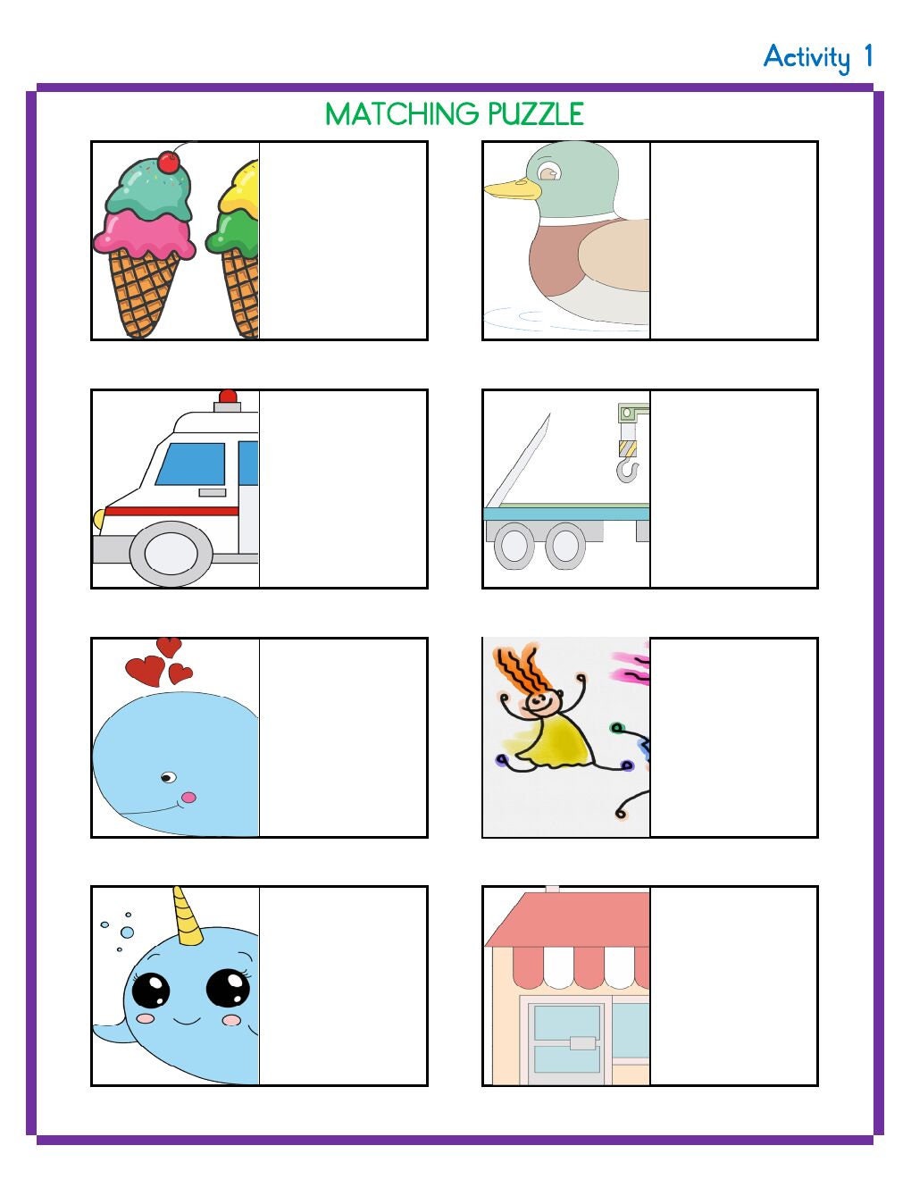 30 Matching Puzzle Printable Activity Worksheet Homeschool - Etsy