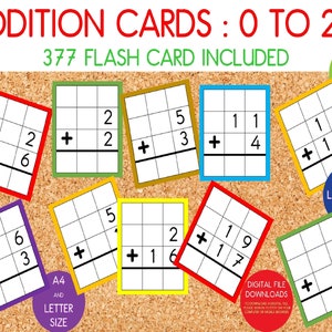 Addition Flash Cards • Numbers 0 to 20 • Printable • Preschool ...