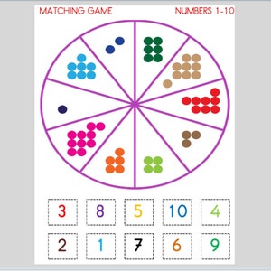 Matching Game, Number 1-10, Preschool, Kindergarten, Homeschool ...